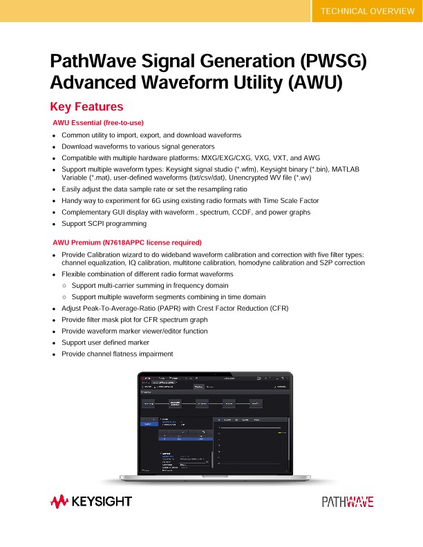 PathWave Signal Generation (PWSG) Advanced Waveform Utility (AWU) PDF Asset Page | Keysight